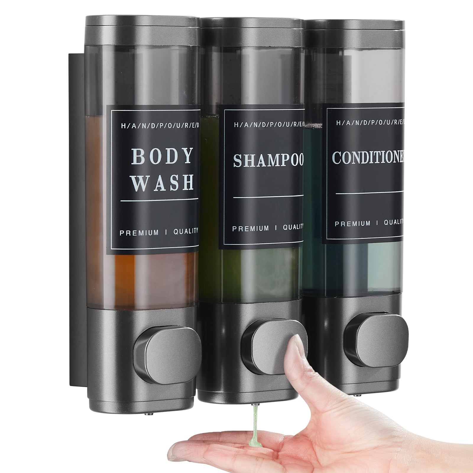 Unisense 3 Chamber Shampoo and Conditioner Dispenser, No Drill Wall ...