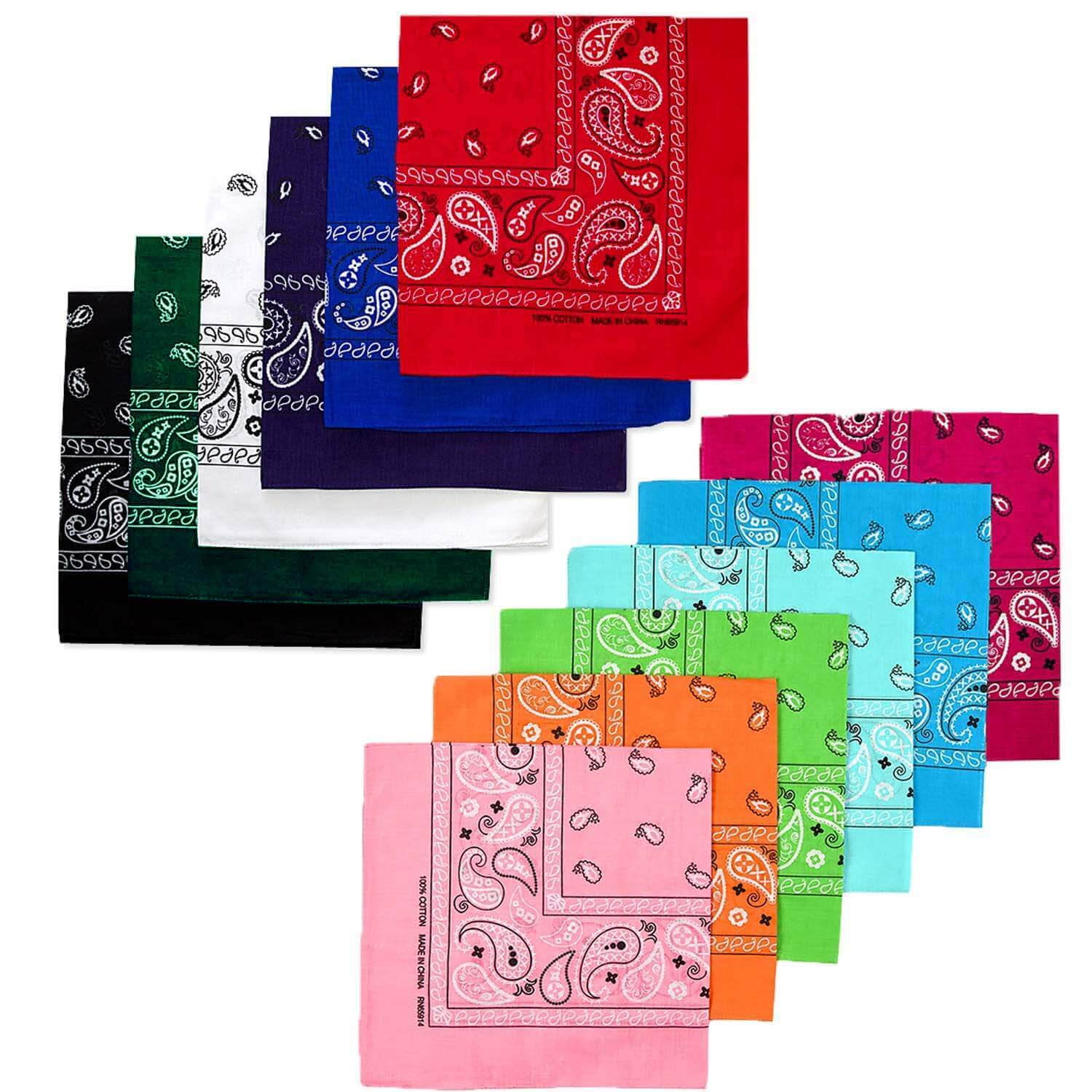 Unisex 100% Cotton Multi-Purpose Bandana Head Wrap Multi-Packs, 12 ...