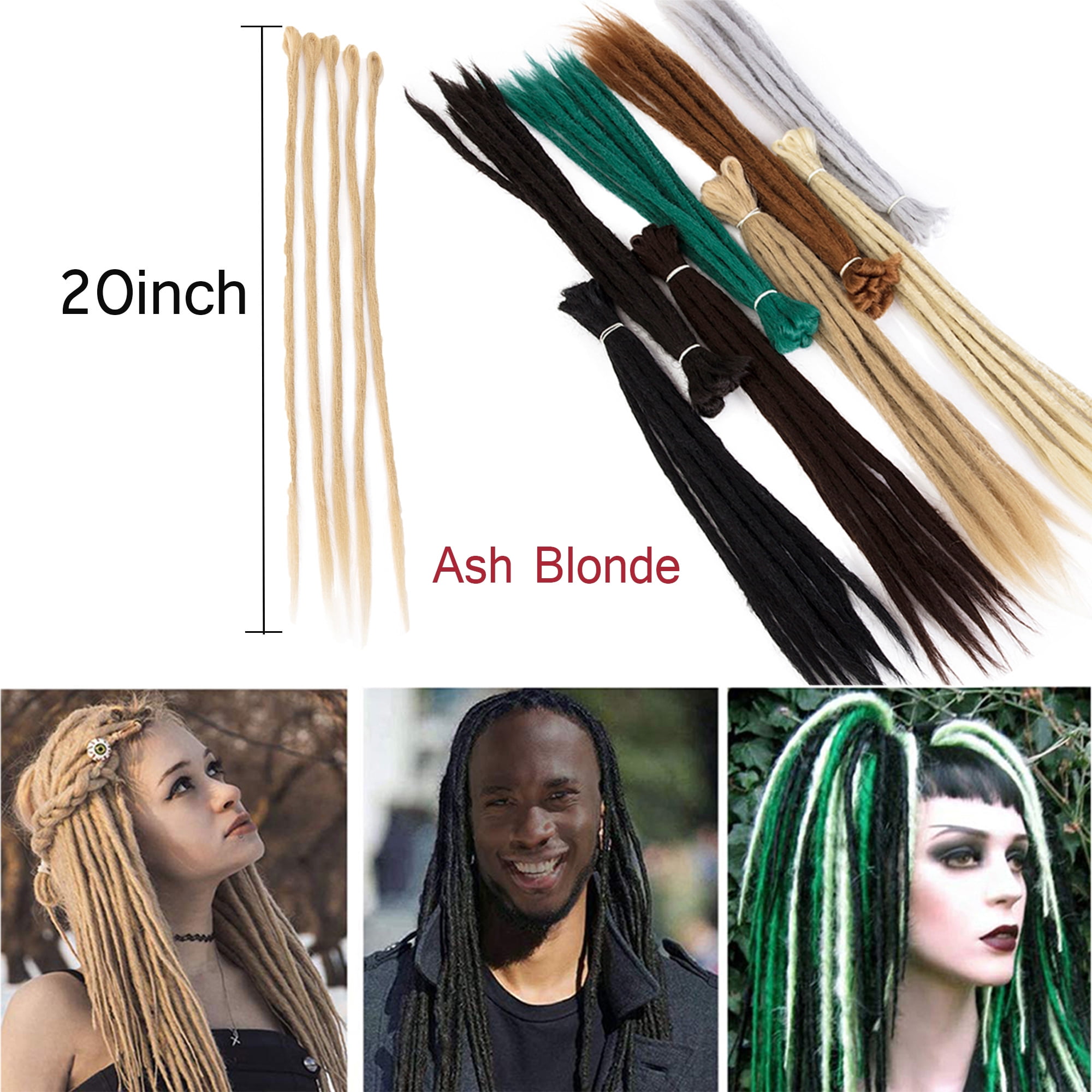 Unisex 20 Inch Dreadlocks Extensions Synthetic Dreads Hair Hip-Hop ...