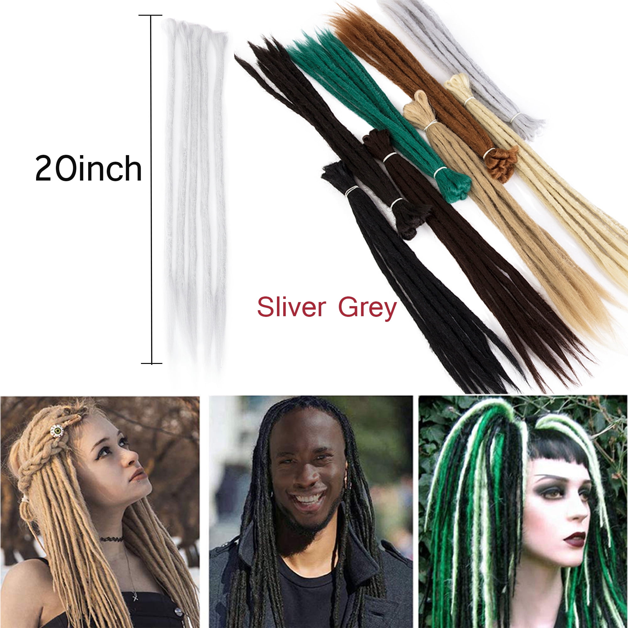 Unisex 20 Inch Dreadlocks Extensions Synthetic Dreads Hair Hip-Hop ...