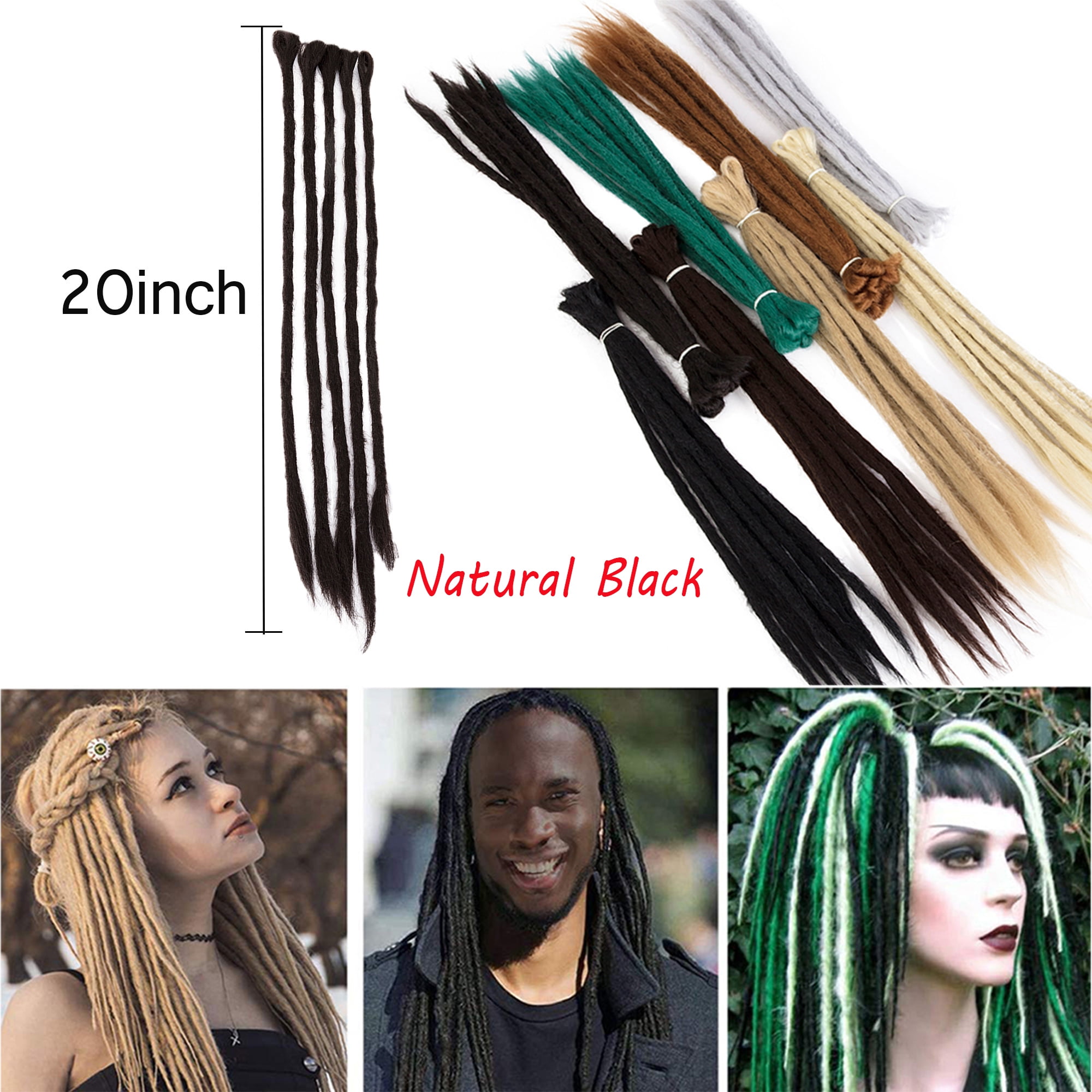 Unisex 20 Inch Dreadlocks Extensions Synthetic Dreads Hair Hip-Hop ...