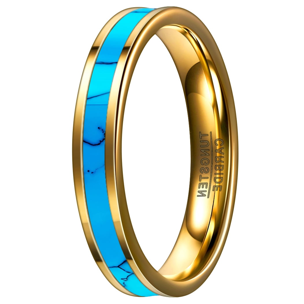 Unisex 4mm Abalone Shell Tungsten Wedding Ring Band Gold Plated ...