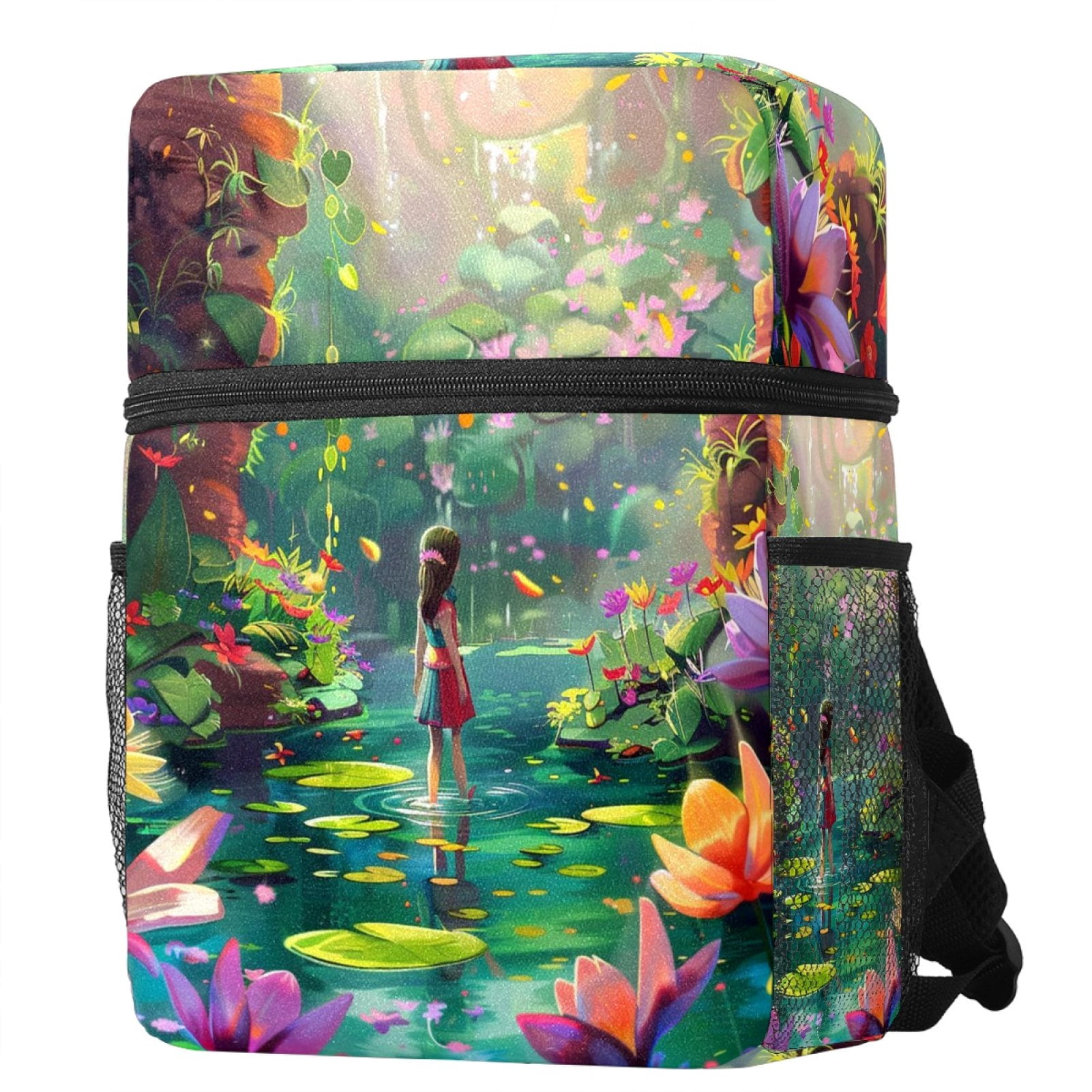 Unisex Adult Backpack with for Travel Work, Cartoon Lotus Pond Girl ...
