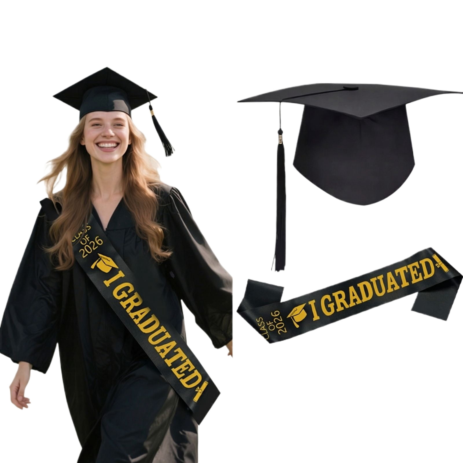 Unisex Adult Graduation Cap and Stole Sash Set with Gold Tassel for ...