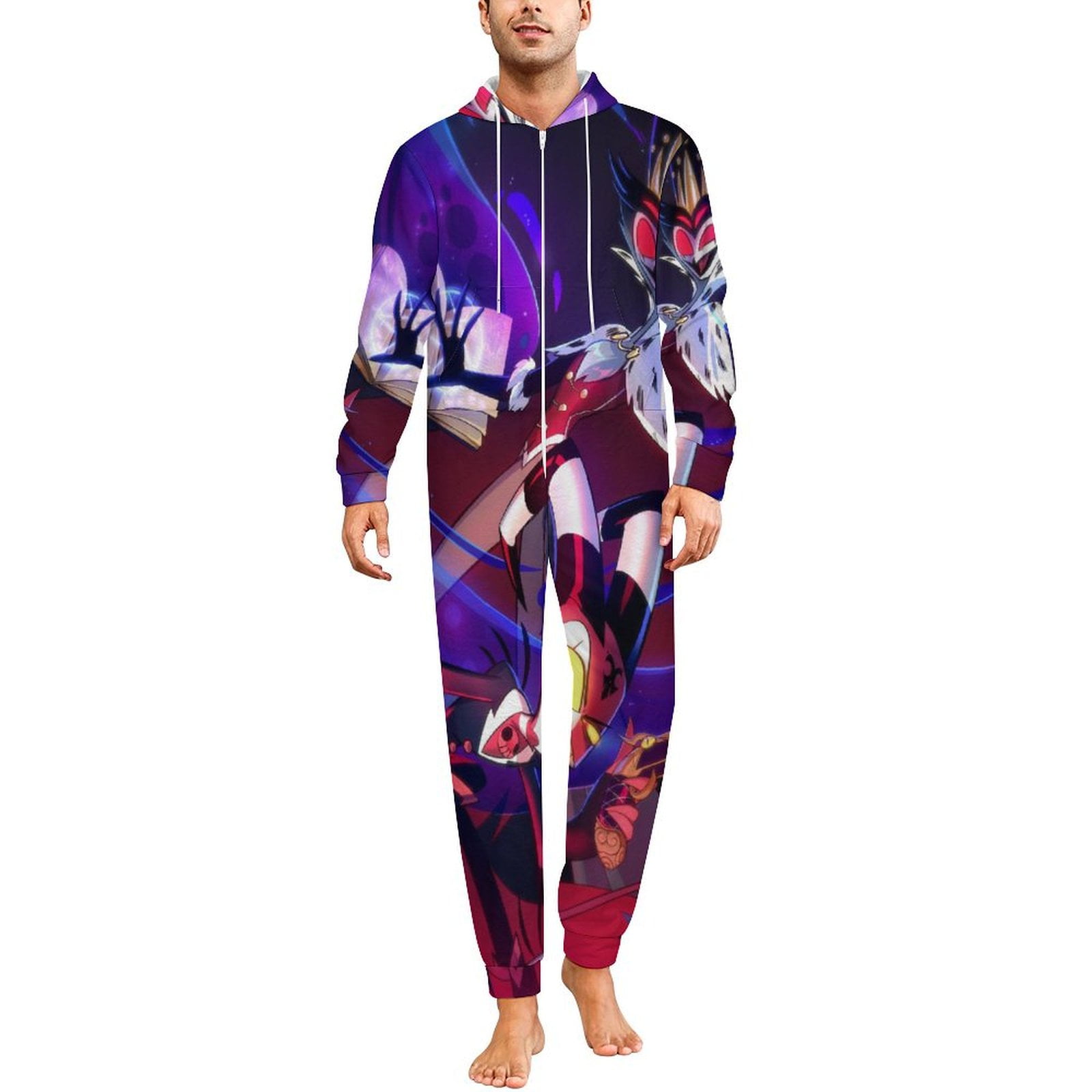 Unisex Adult Hazbin Hotel Helluva Boss Fleece Jumpsuits Zip Up Hoodie ...