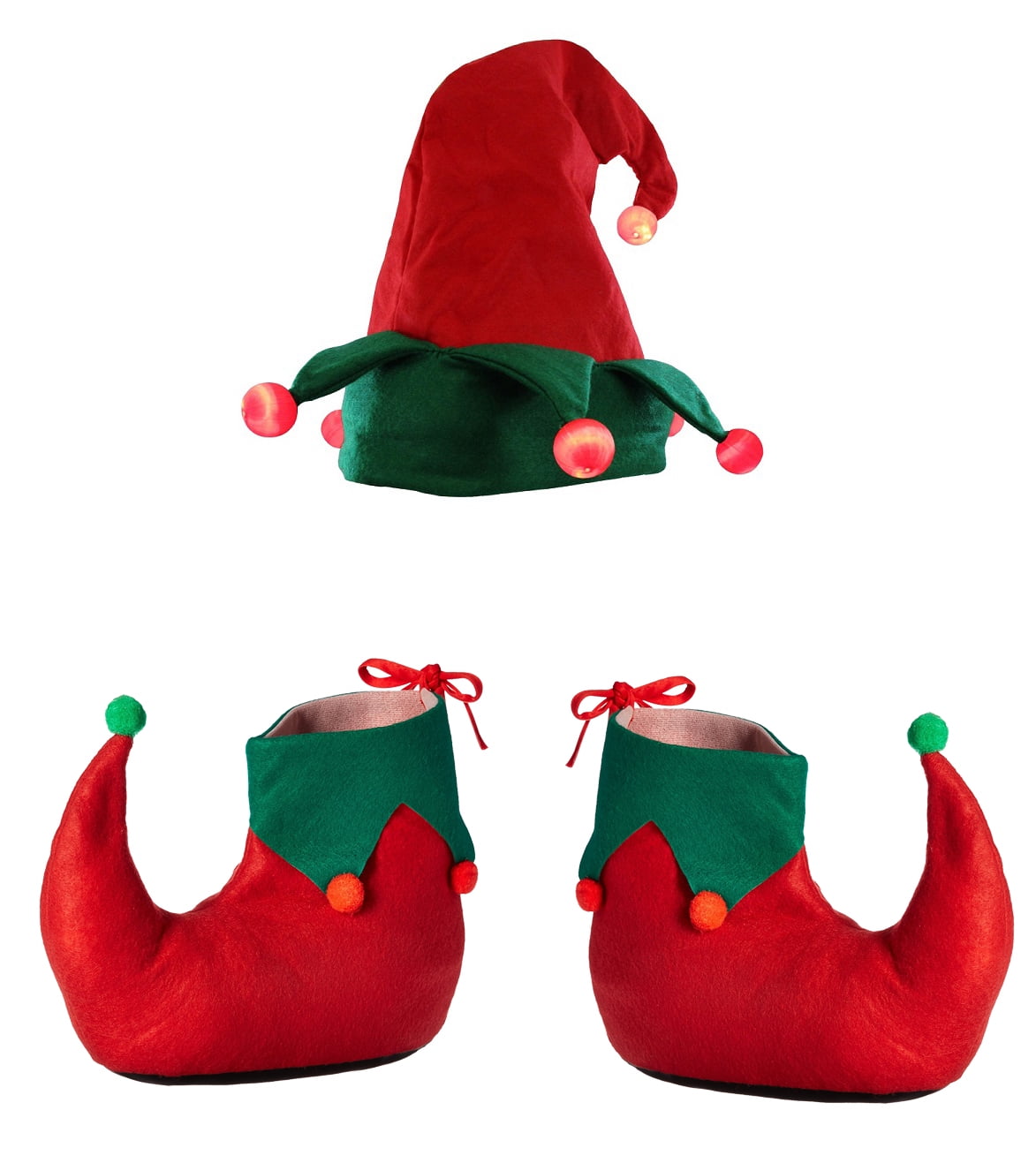 Unisex Adult Light Up Elf Hat Shoes Red Green Christmas Holiday Costume ...