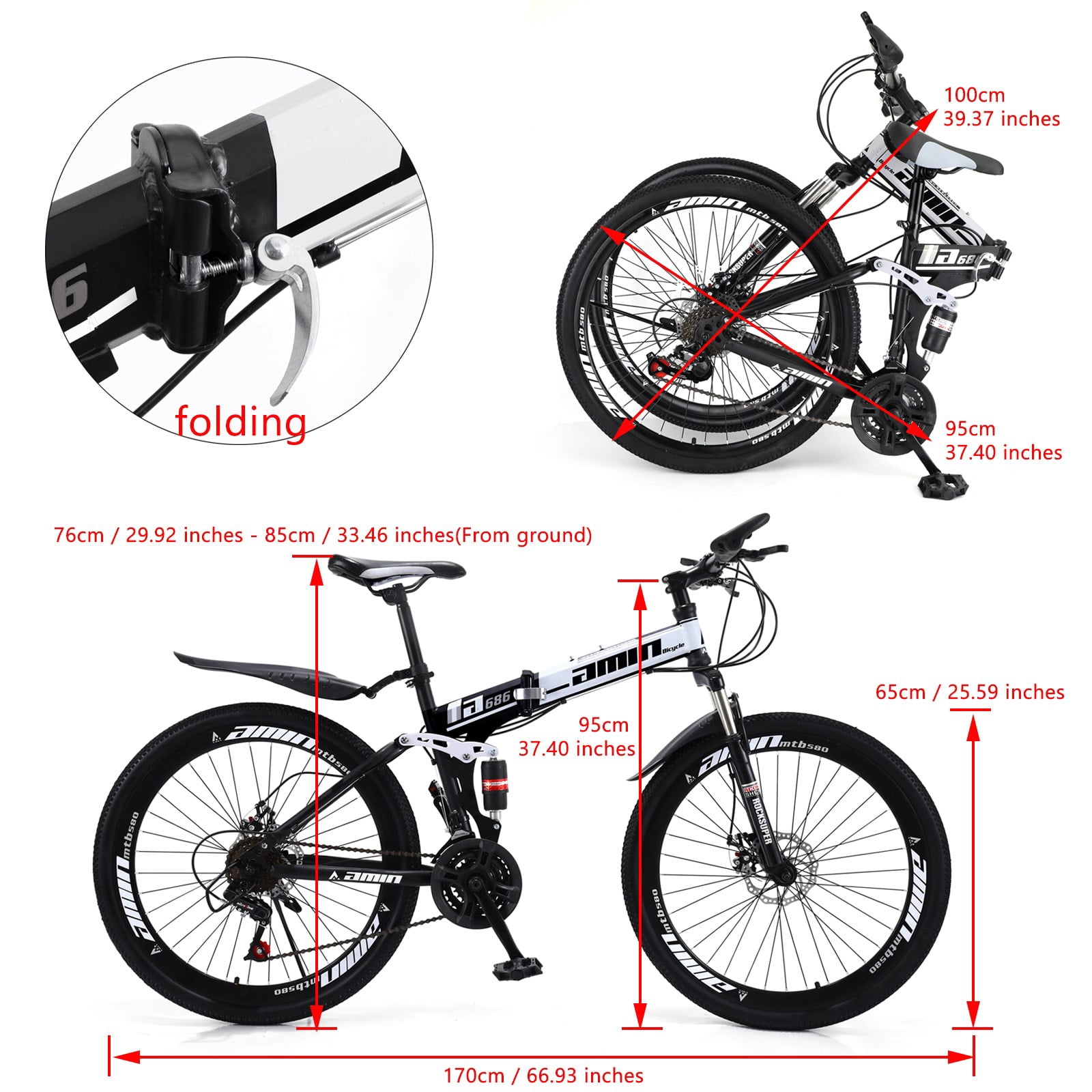Unisex Adult Mountain Bike Full Suspension 26" 21 Speed MTB Folding ...