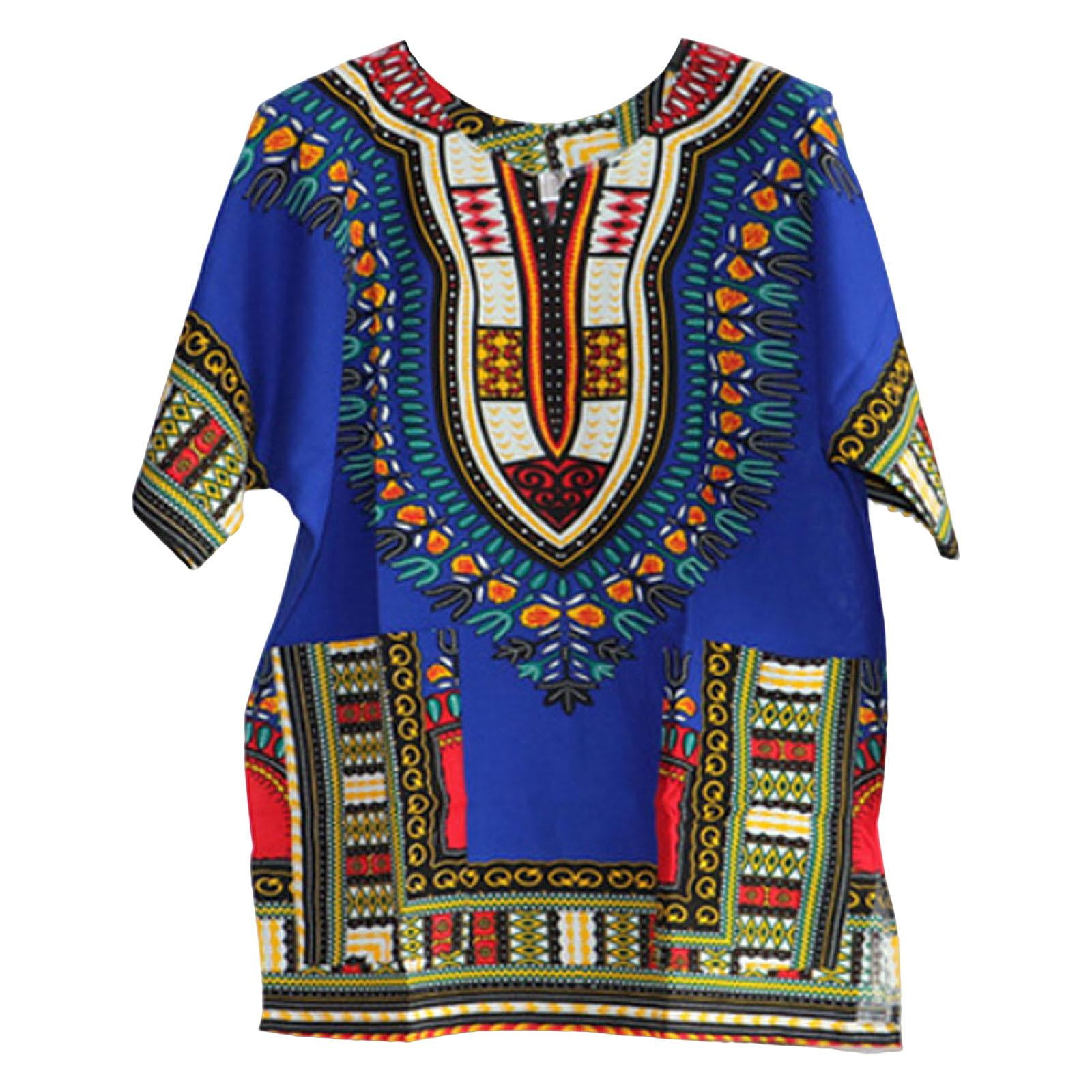 Unisex African Dashiki T Shirt Tribal Short Sleeve Bright Colour
