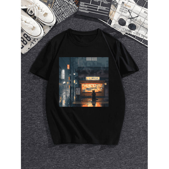 Unisex Anime Cat Ramen Japanese Funny Graphic Tees Kawaii Cat Anime ...