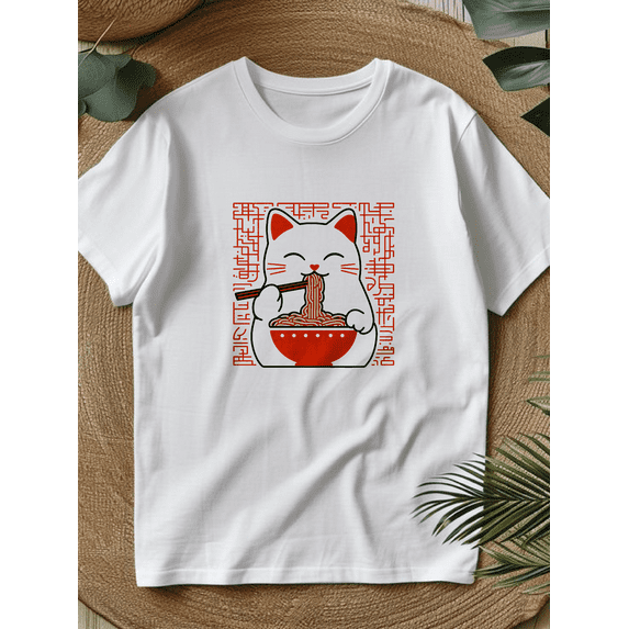 Unisex Anime Cat Ramen Japanese Funny Graphic Tees Kawaii Cat Anime ...