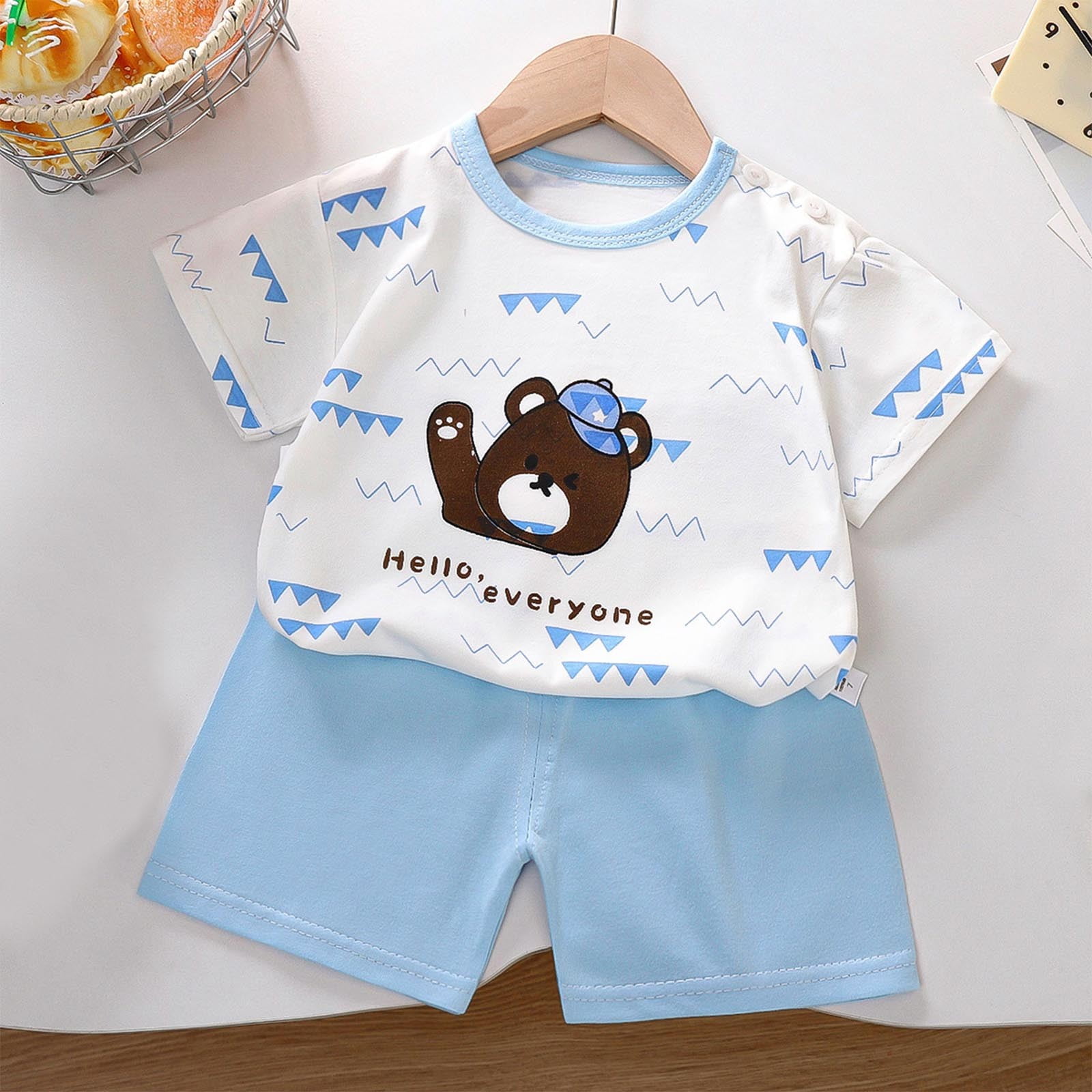 Unisex Baby Boy Girl Summer Clothes Short Sleeve T-Shirt Tops+Shorts 2 Piece Outfit Set Light ...