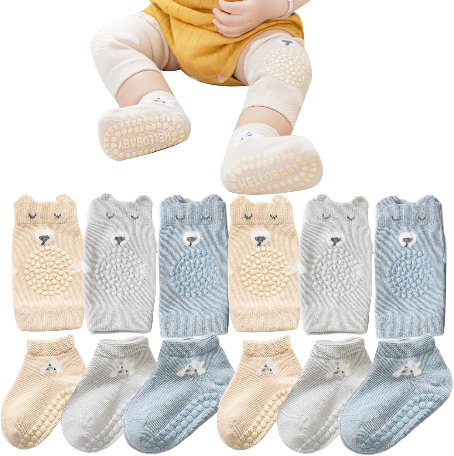 Unisex Baby Crawling Anti-Slip Knee Pads and Socks Set,Save Toddler Boy ...