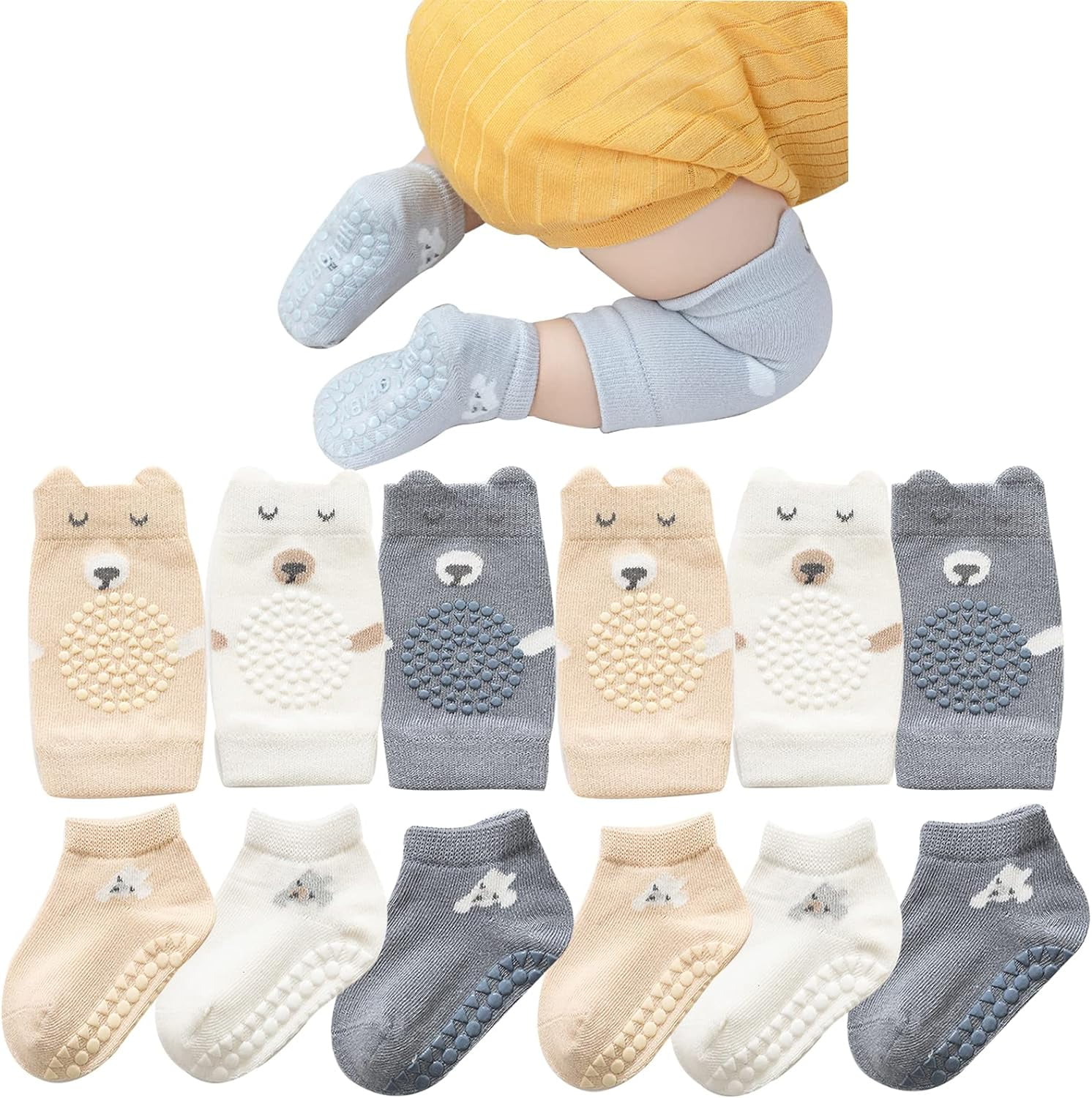 Unisex Baby Crawling Anti-Slip Knee Pads and Socks Set,Save Toddler Boy ...