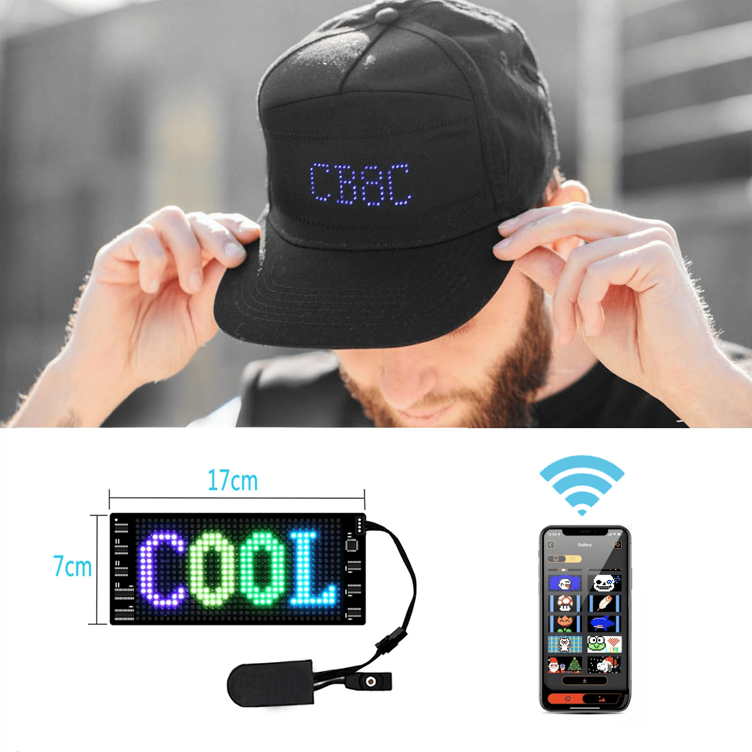 Unisex Baseball Cap USB Rechargeable Bluetooth APP Programmable LED ...