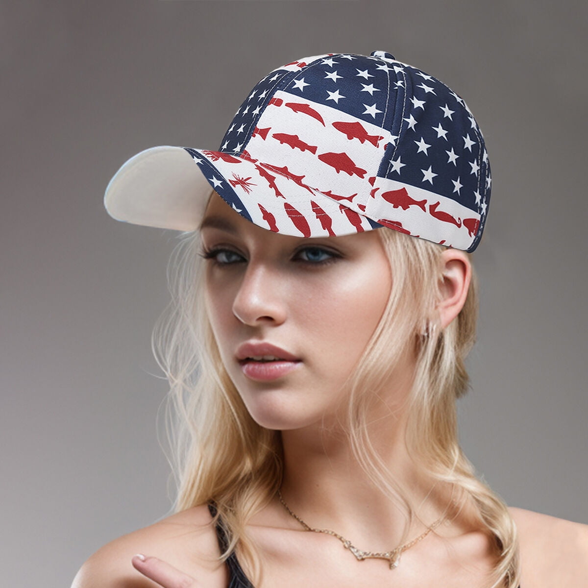 Unisex Baseball cap Star flag Red striped fish print pattern ...