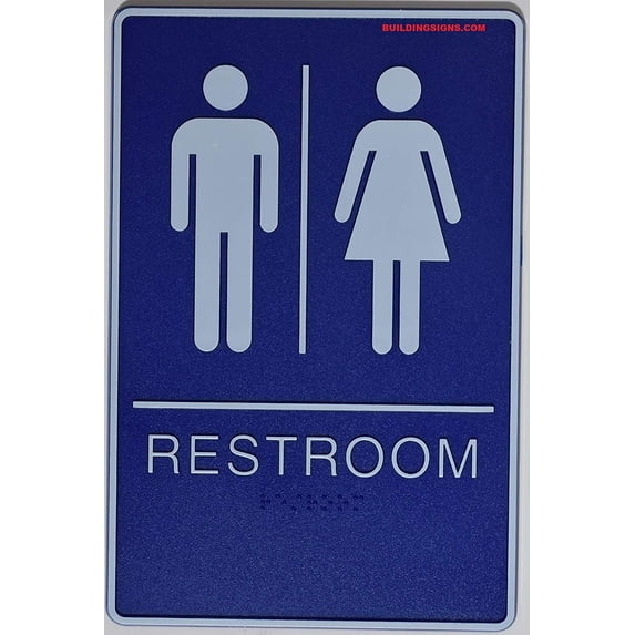 Unisex Bathroom Restroom Sign(Blue,6x9 Comes with Double Sided Tape ...