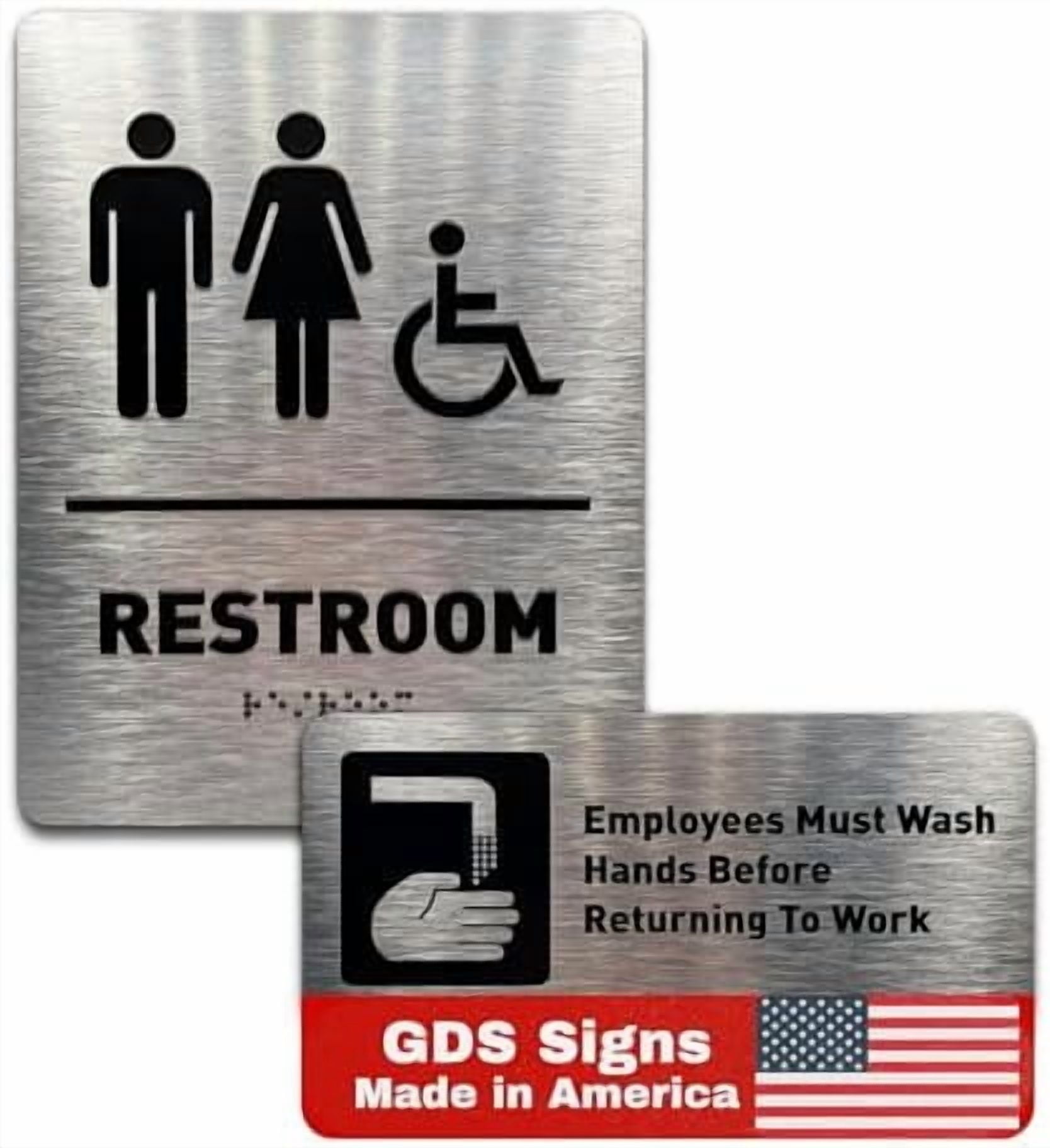 Unisex Bathroom Sign and Employees Must Wash Hands Sign Bundle ...