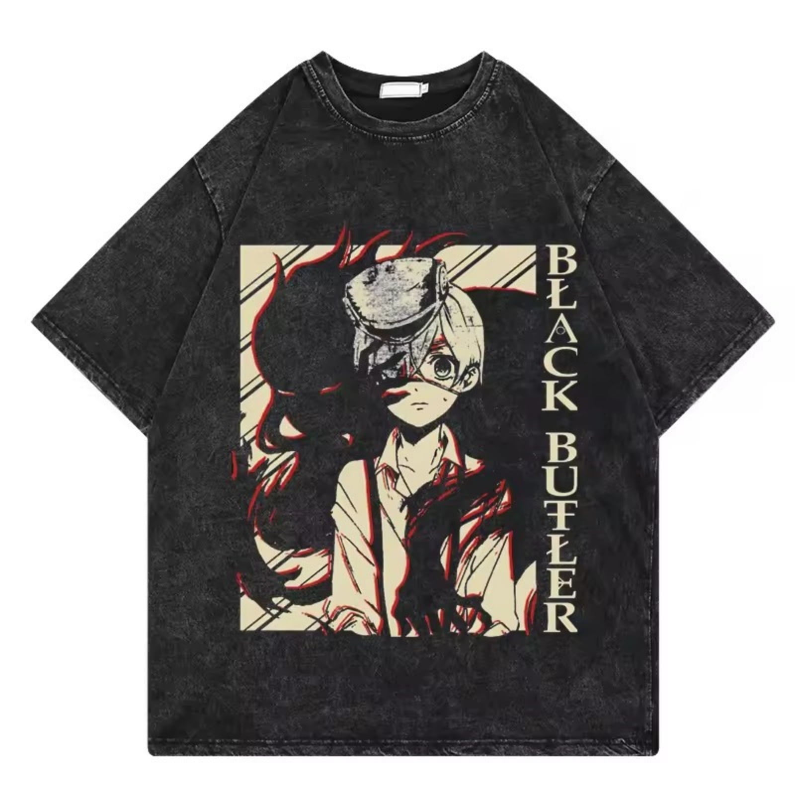 Unisex Black Butler Washed T-shirt Ciel Phantomhive T-shirt Sebastian Michaelis Prints Men ...