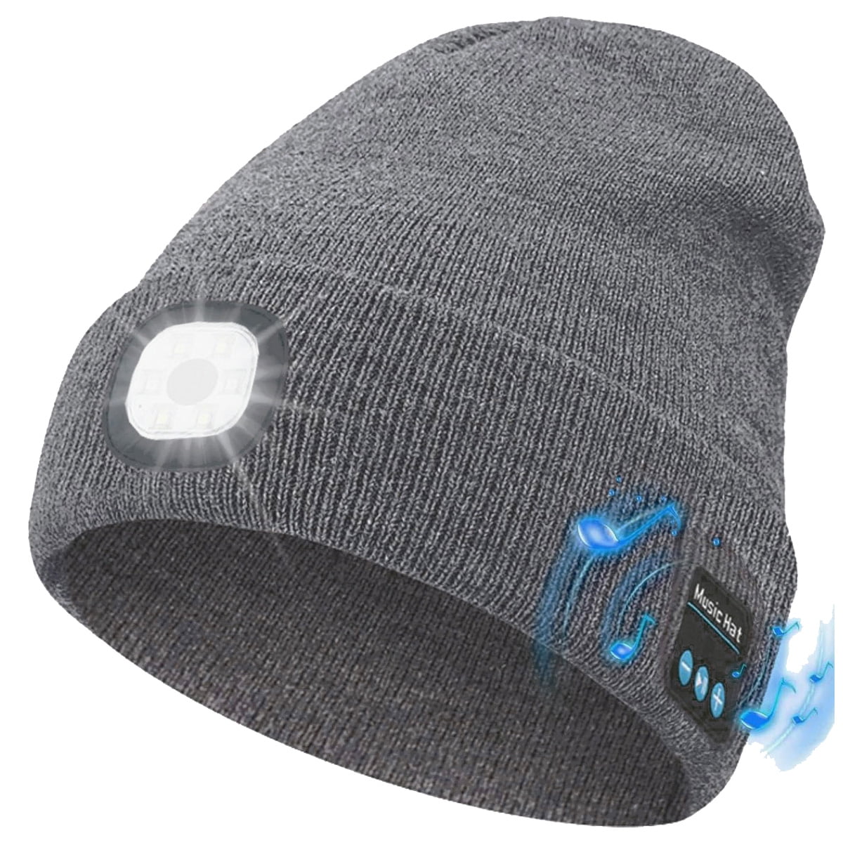 Unisex Bluetooth Beanie Hat with Light,USB Rechargeable 6 LED Headlamp ...