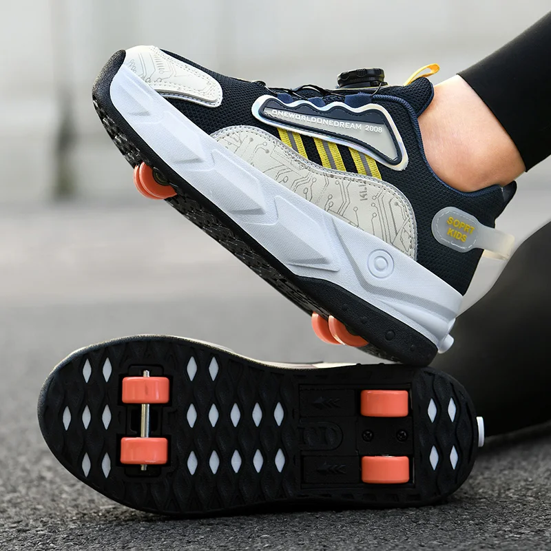 Unisex Button Extension 4 Wheel Roller Skates Shoes New Sneakers With ...