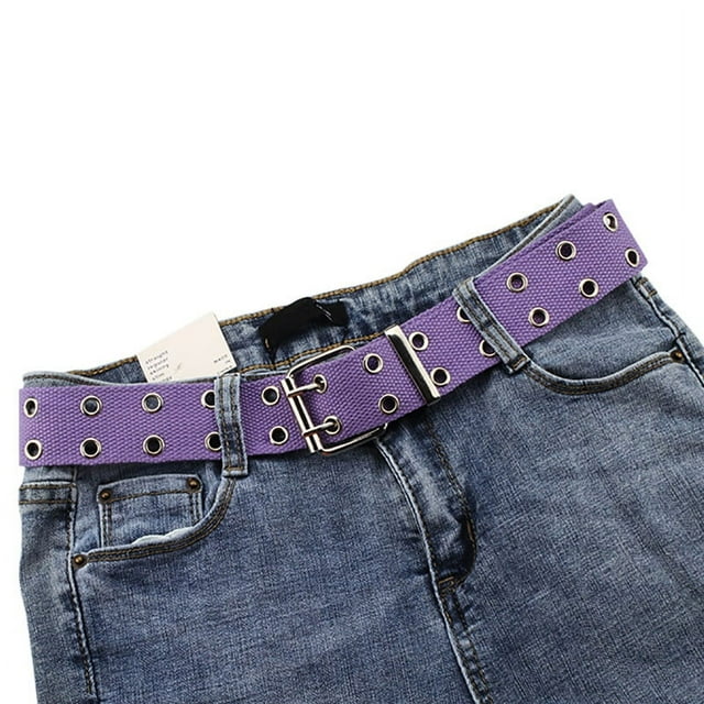 Unisex Canvas Double Grommet Holes Belt 2-Row Studded Womens & Mens ...