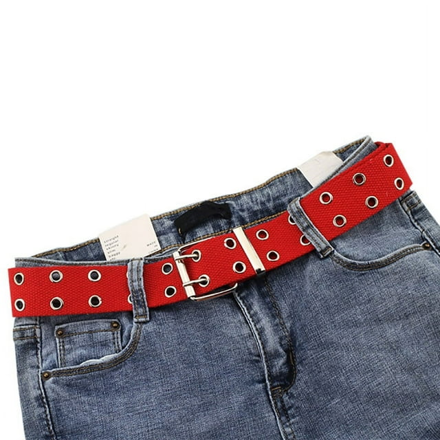 Unisex Canvas Double Grommet Holes Belt 2-Row Studded Womens & Mens ...