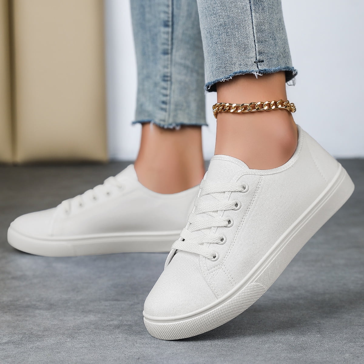 Unisex Canvas Sneakers, Casual Lace-Up Walking Shoes for Daily Comfort ...