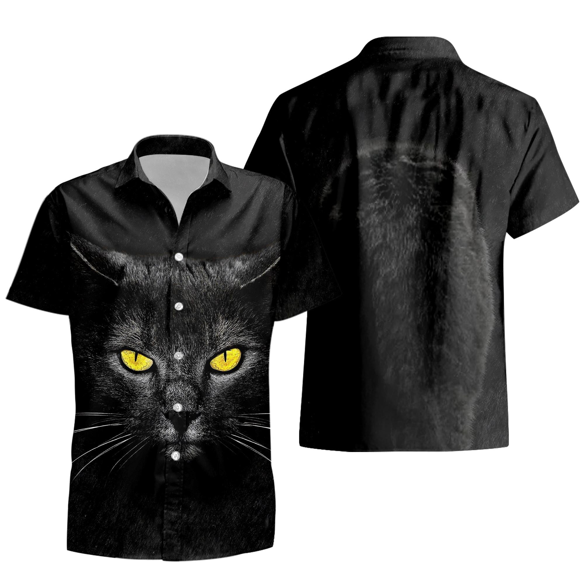 Unisex Cat Loves Darkness Hawaiian Shirt, Black Cat Hawaiian Shirt ...