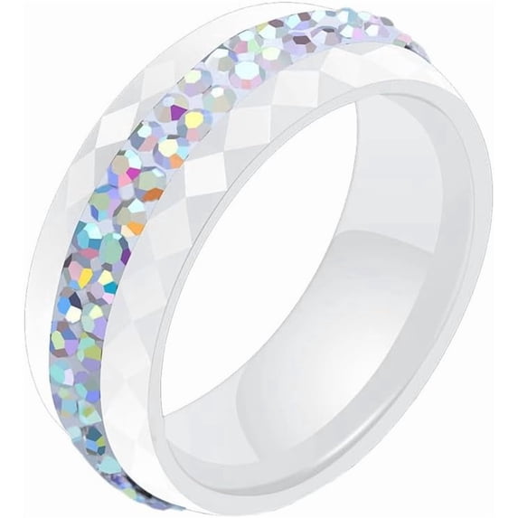 Unisex Ceramic 8mm Personality Simple Multi-Faceted Rhombic Cut 2 Lines ...