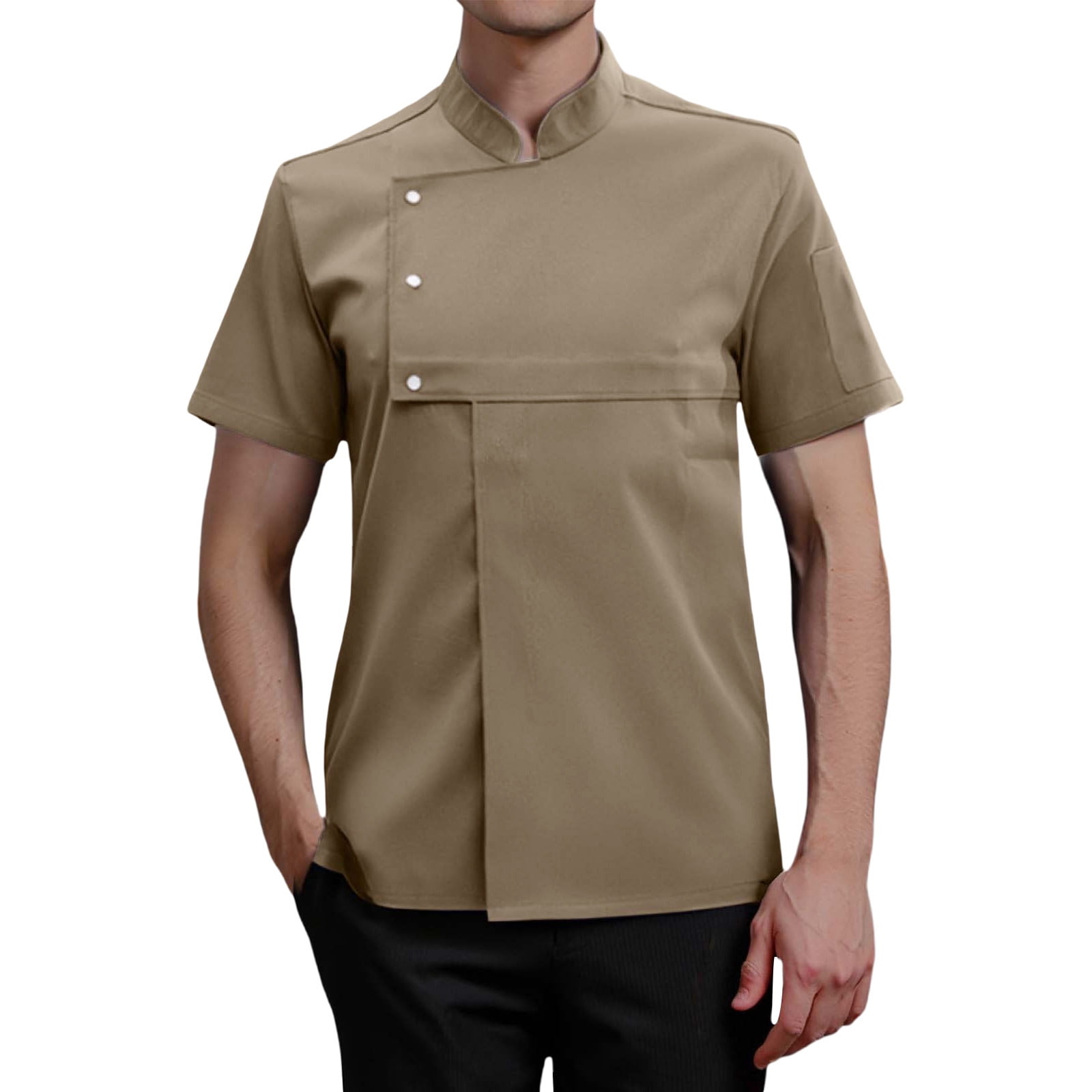 Unisex Chef Coat Short Sleeve Chef Jacket Breathable Stand Collar ...