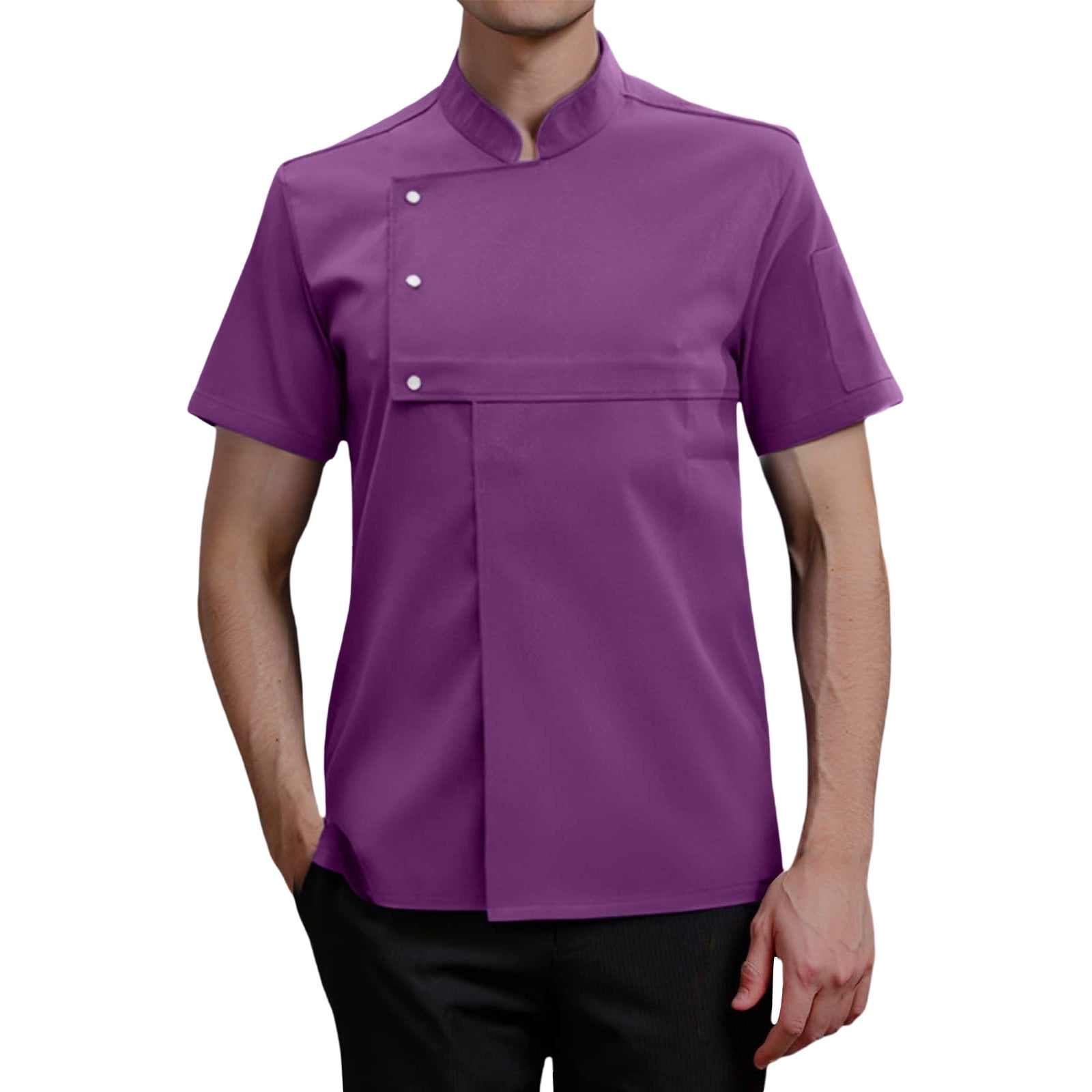 Unisex Chef Coat Short Sleeve Chef Jacket Breathable Stand Collar ...