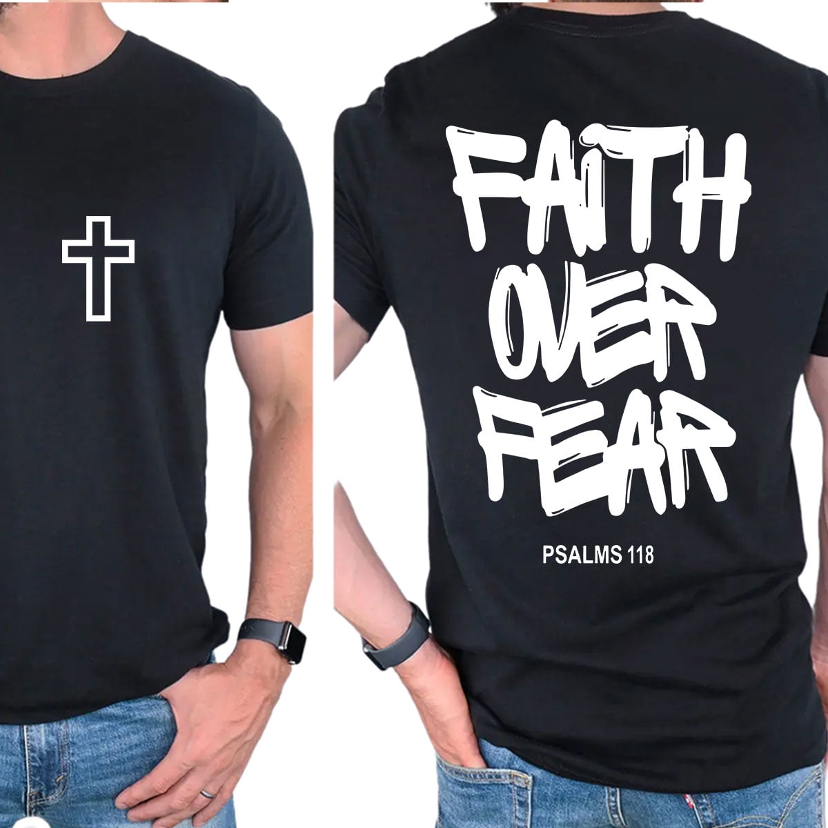 Unisex Christian T-Shirt, "Faith Over Fear" Double-Sided Bold ...