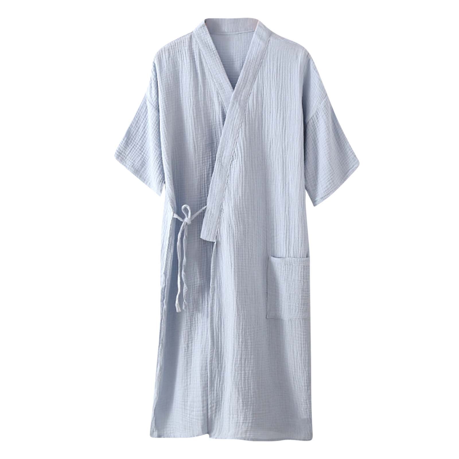 Unisex Cotton Linen Lightweight Long Kimono Spa Robe for Men&Women Knit Kimono Bathrobe Loose ...