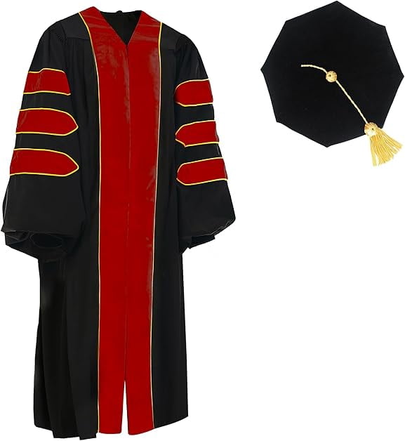 Unisex Doctoral Graduation Gown and and 8-Side Tam with Gold Piping ...
