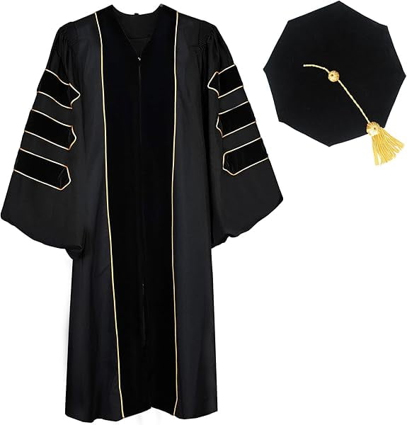 Unisex Doctoral Graduation Gown and and 8-Side Tam with Gold Piping ...