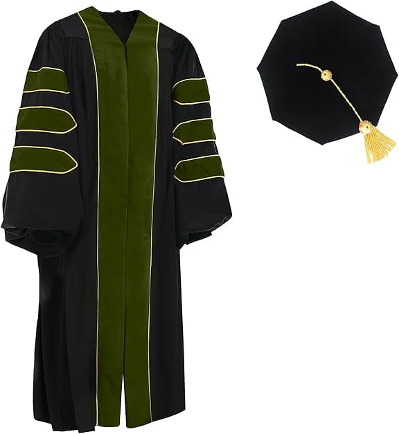 Unisex Doctoral Graduation Gown and and 8-Side Tam with Gold Piping ...