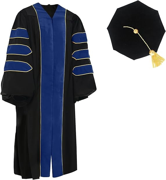 Unisex Doctoral Graduation Gown and and 8-Side Tam with Gold Piping ...