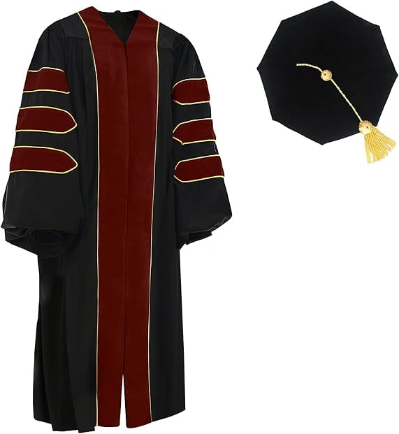 Unisex Doctoral Graduation Gown and and 8-Side Tam with Gold Piping ...