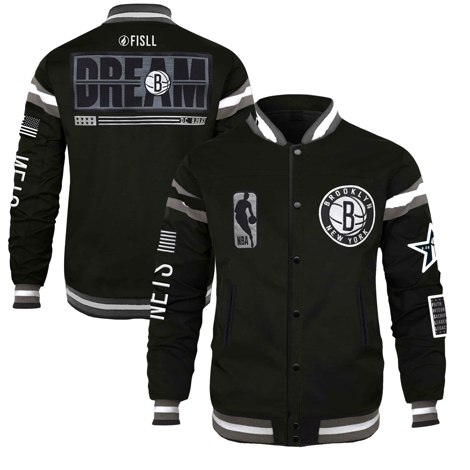 Unisex FISLL x Black History Collection Black Brooklyn Nets Full-Snap ...