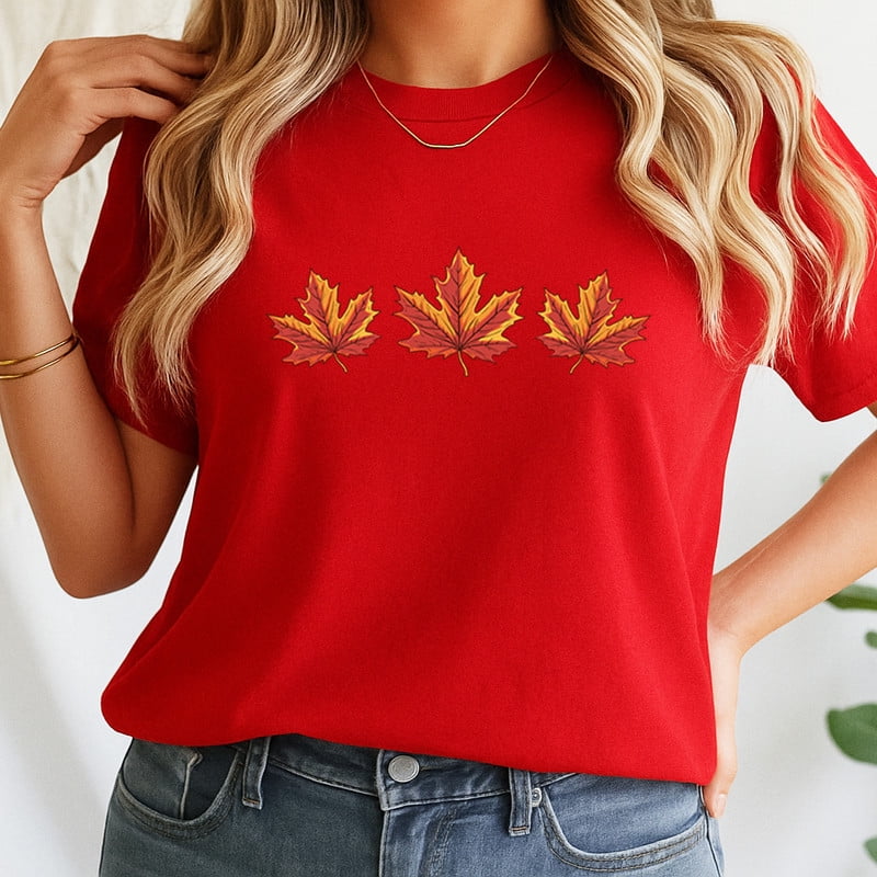 Unisex Fall Maple Leaves T-Shirt – Casual Crew Neck Graphic Tee ...