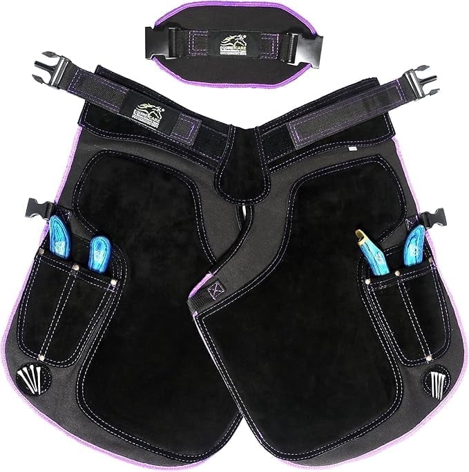 Unisex Farrier Apron Chaps, 23" Full Leather, Purple, Equestrian, 4 ...