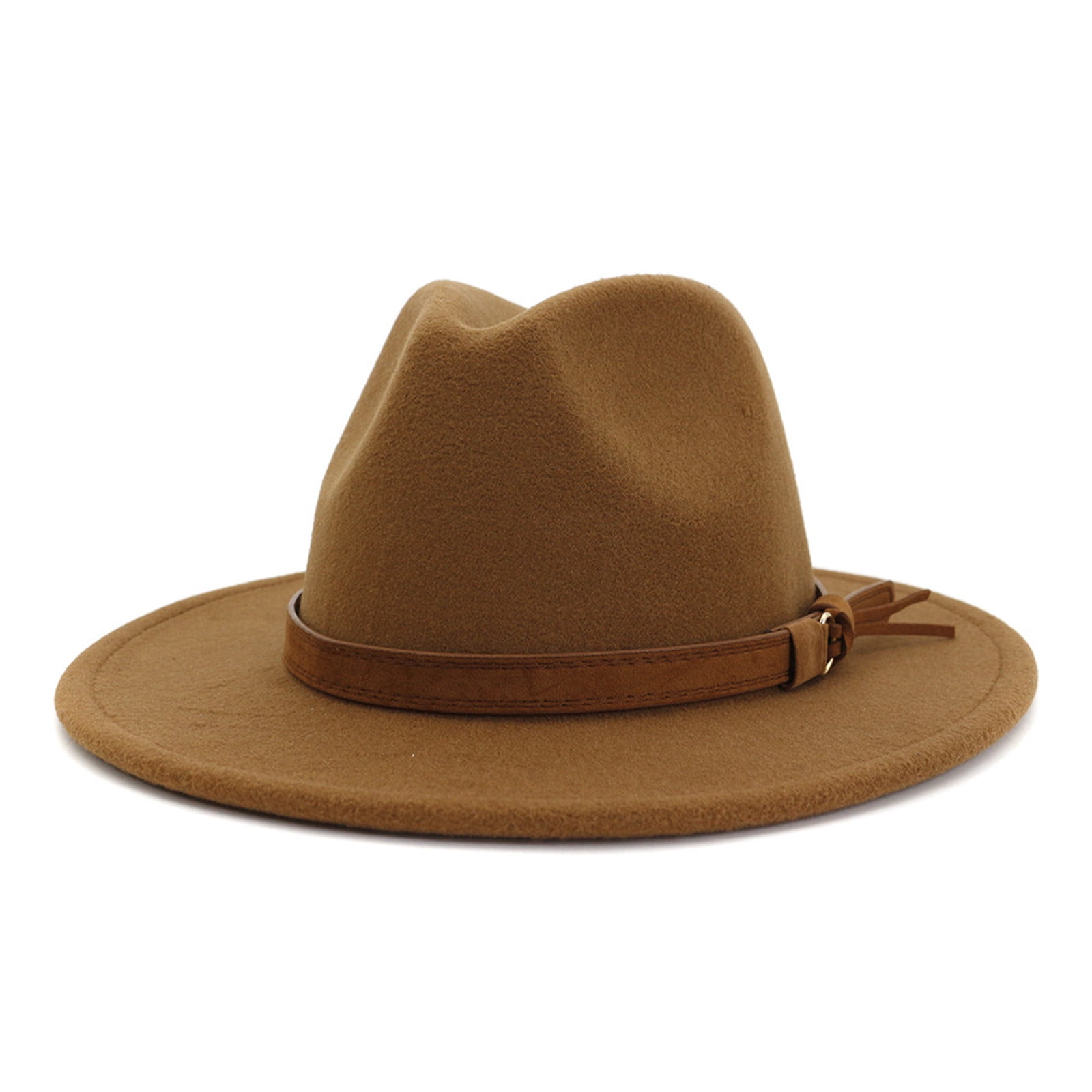 Unisex Fashion Wide Wool Belt Flat Top Fedora Hat Party Church Hats Cap ...