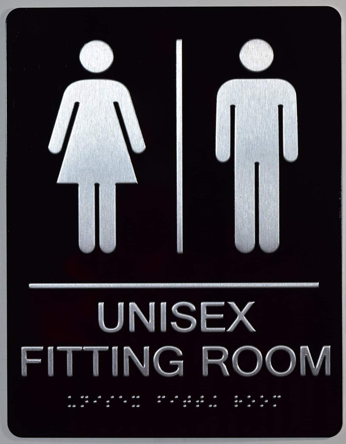 Unisex Fitting Room Sign Compliant Sign. 6"x9" Sign -(Aluminum, Black ...