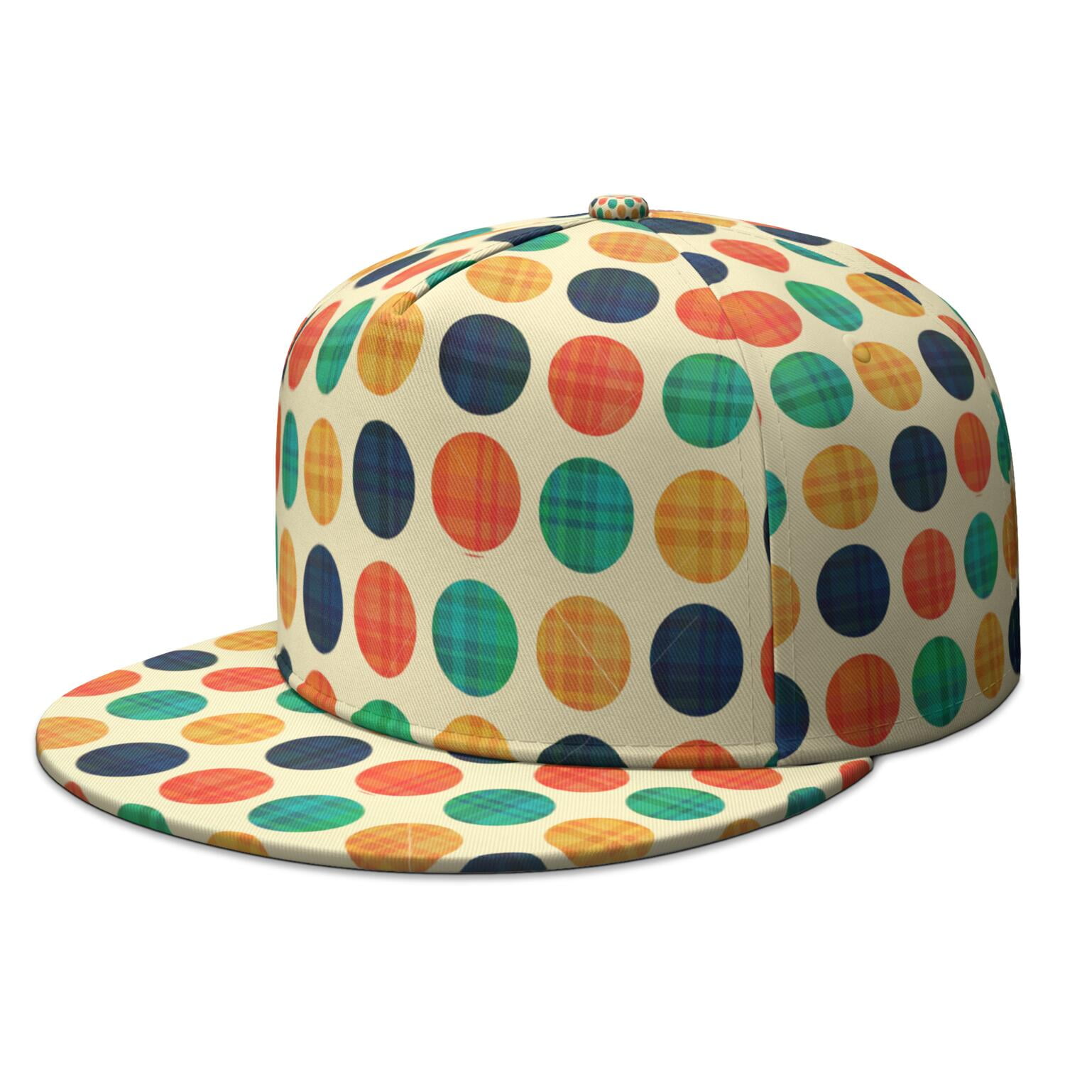 Unisex Flat Brim Snapback Hat with Polka Dot Pattern - Adjustable Retro ...