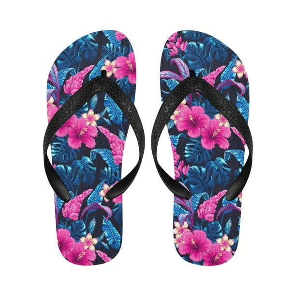 Unisex Flip Flops - Summer Beach Sandals - Fuchsia Foliage - S=W7/W8=M6 ...