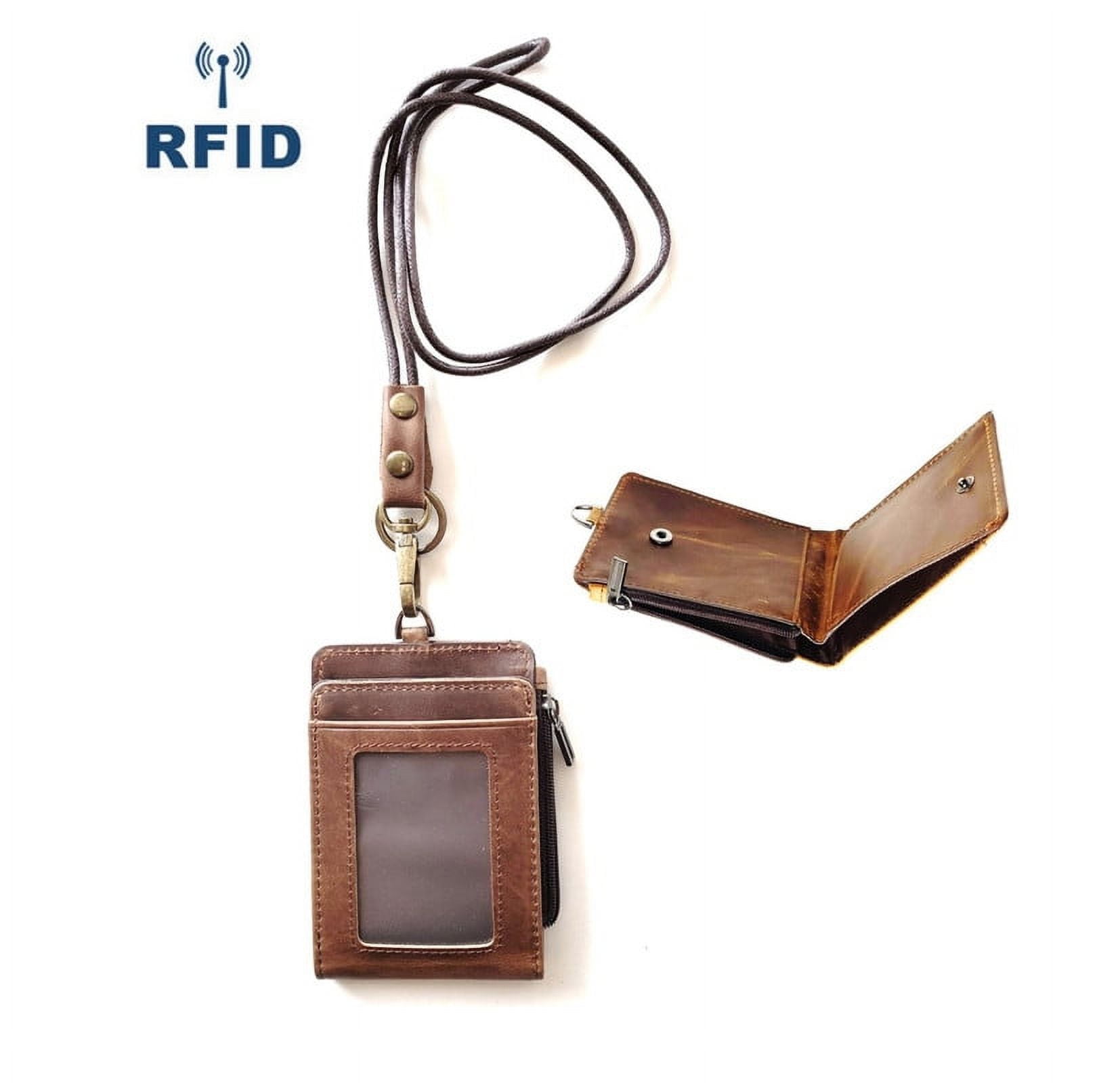 Unisex Genuine Leather Slim Bifold Wallet with Lanyard & Key Ring. Oil ...