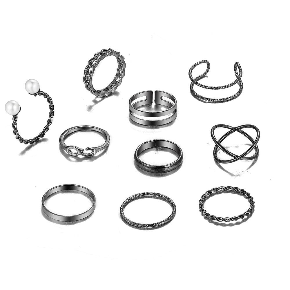 Unisex Geometric U-Shaped Ring Set: 10-Piece Alloy Electroplated ...