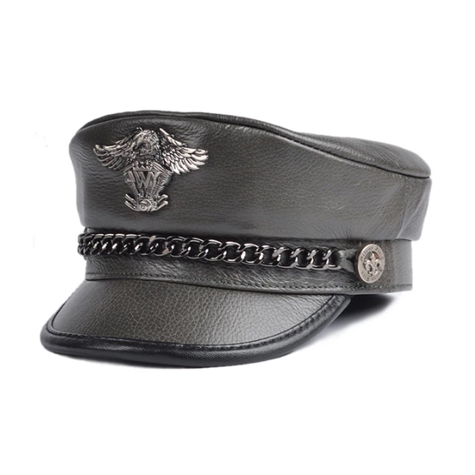 Unisex German Cap Man Genuine Leather Flat Top Hat Korean Fashion Mark ...