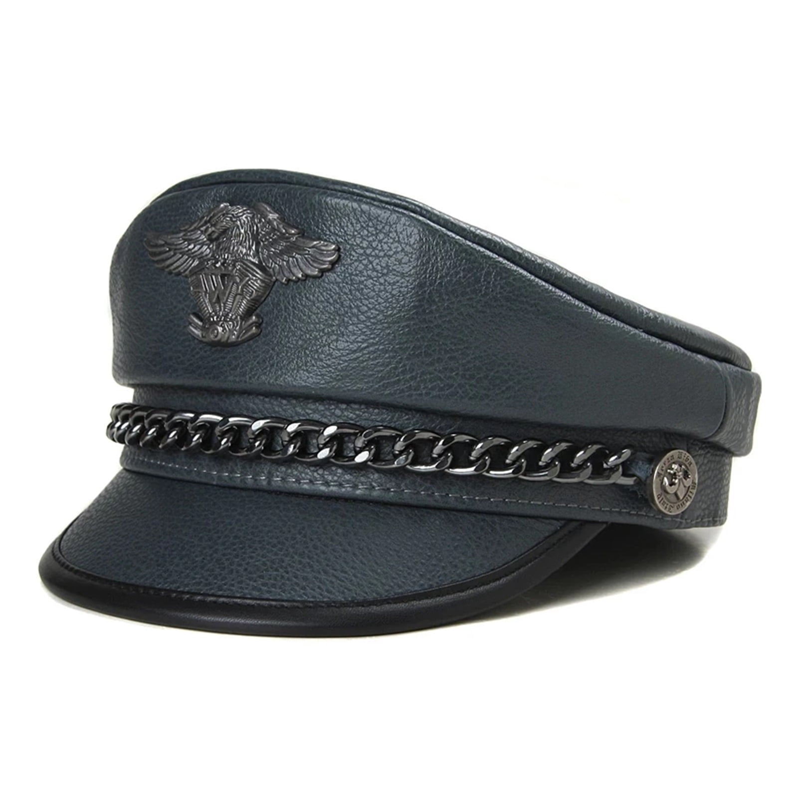 Unisex German Cap Man Real Leather Flat Top Hat Korean Fashion Mark ...