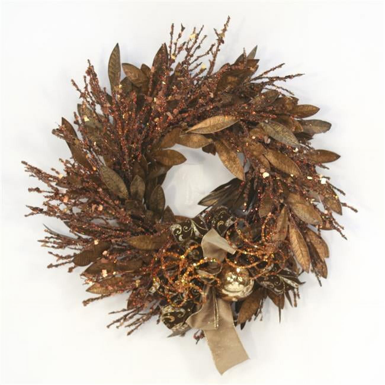 Unisex Glittered Brown & Gold Bay Leaf Wreath with Glass Ornaments ...